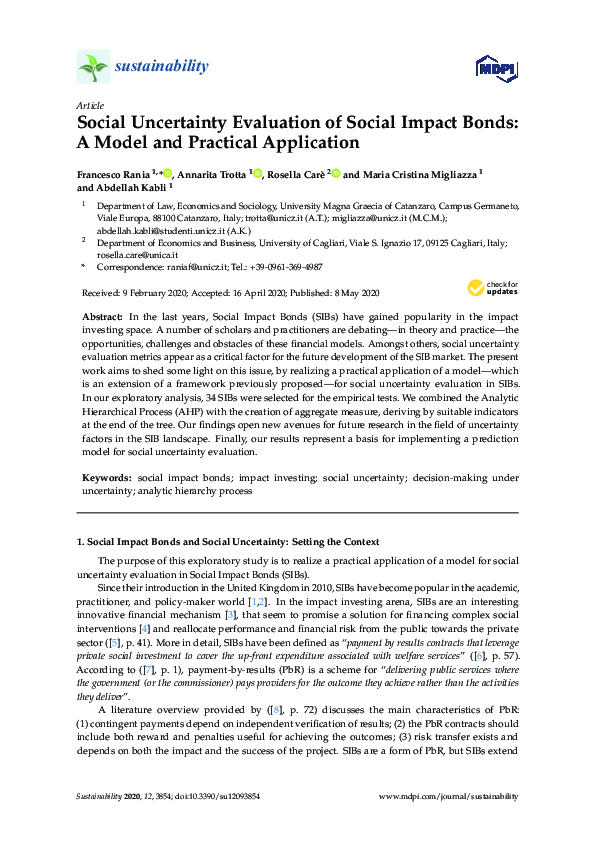 (PDF) Social Uncertainty Evaluation of Social Impact Bonds: A Model and ...