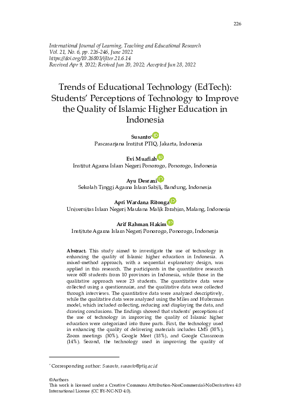 (PDF) Trends of Educational Technology (EdTech): Students’ Perceptions of Technology to Improve ...