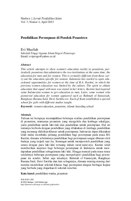 (PDF) Pendidikan Perempuan di Pondok Pesantren
