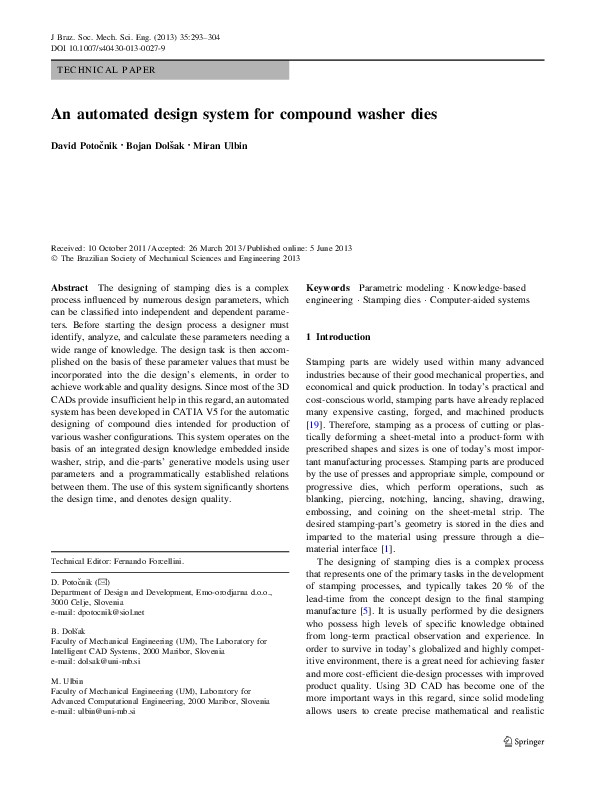(PDF) An automated design system for compound washer dies