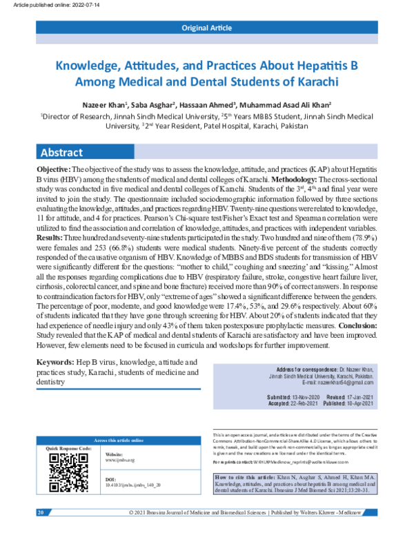 (PDF) Knowledge, attitudes, and practices about hepatitis B among medical and dental students of ...