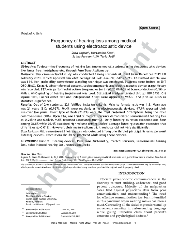 (PDF) Frequency of hearing loss among medical students using ...