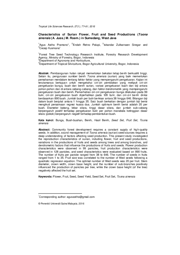 (PDF) Characteristics of Surian Flower, Fruit and Seed Productions (Toona sinensis (A. Juss.) M ...