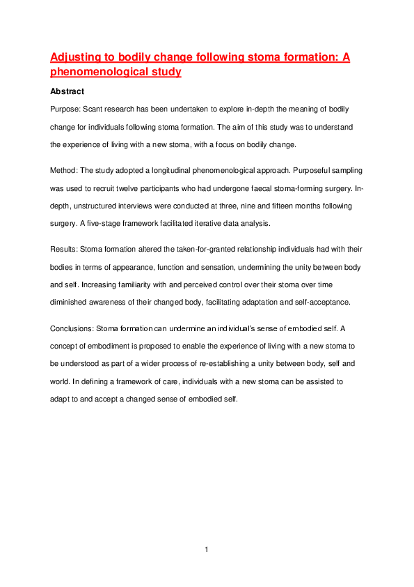 (PDF) Adjusting to bodily change following stoma formation: a ...