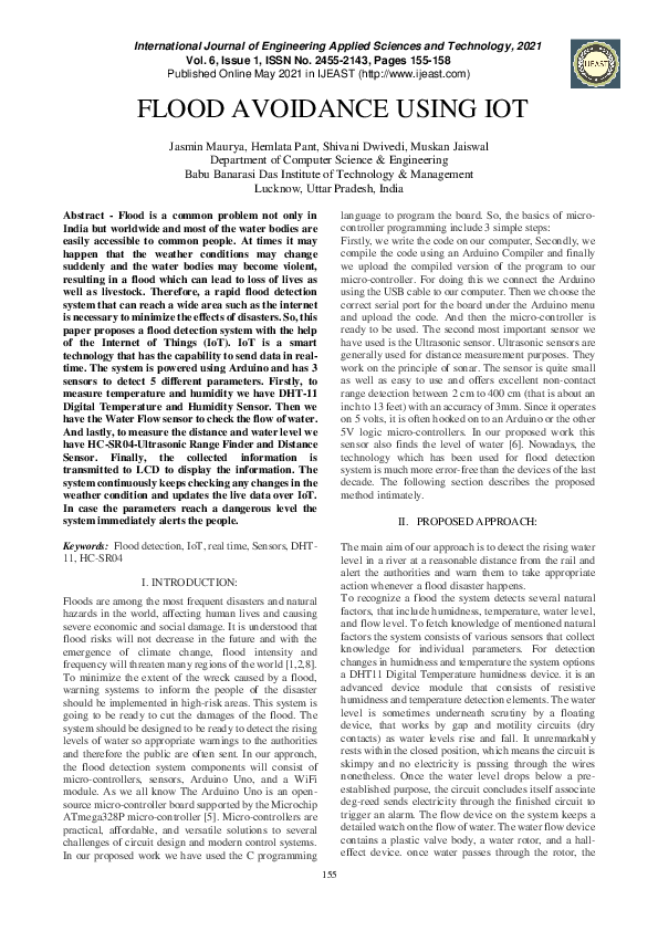 (PDF) Flood Avoidance Using Iot
