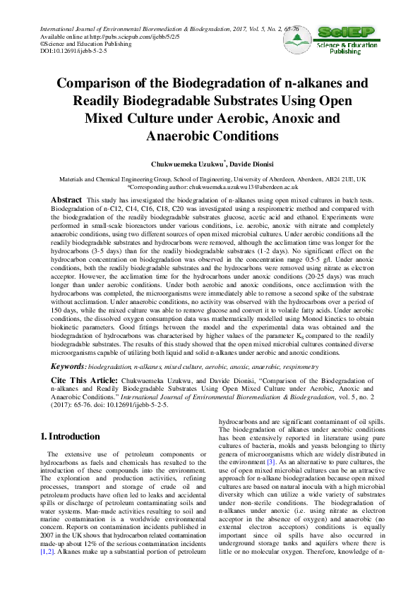 (PDF) Comparison of the Biodegradation of n-alkanes and Readily ...