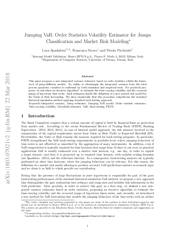 (PDF) Jumping VaR: Order Statistics Volatility Estimator for Jumps Classification and Market ...