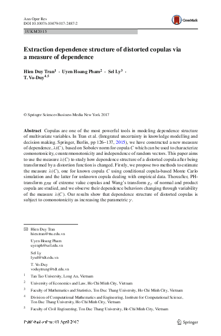 (PDF) Extraction dependence structure of distorted copulas via a measure of dependence