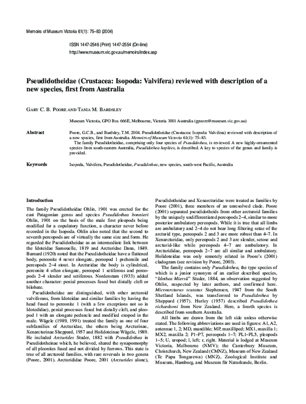 (PDF) Pseudidotheidae (Crustacea: Isopoda: Valvifera) reviewed with ...
