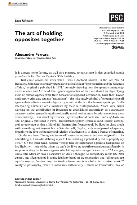 (PDF) The art of holding opposites together