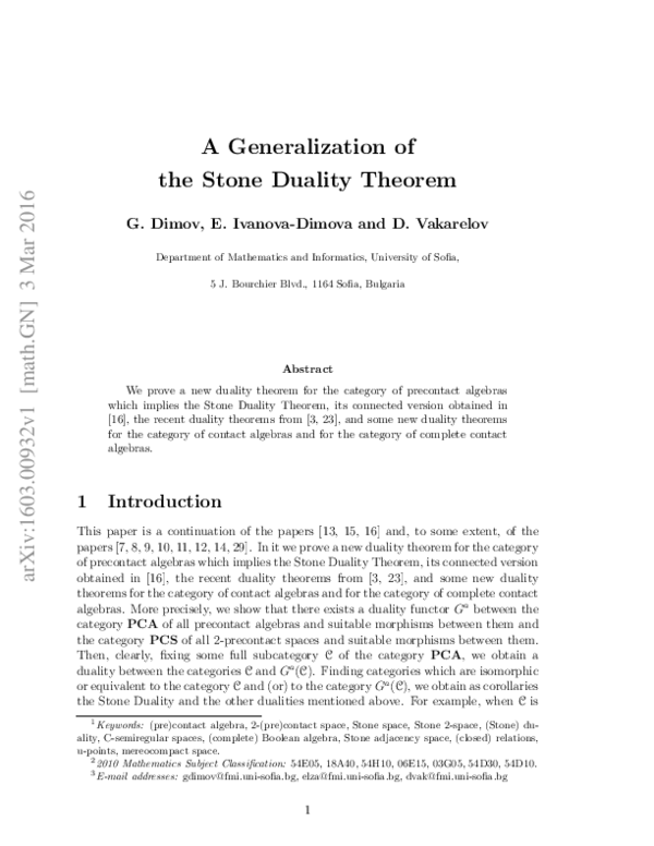 (PDF) A generalization of the Stone Duality Theorem