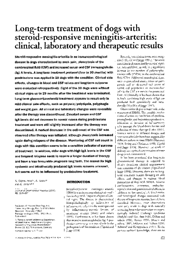 (PDF) Long‐term treatment of dogs with steroid‐responsive meningitis ...