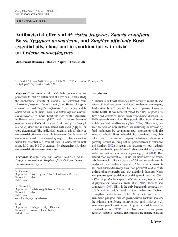 (PDF) Antibacterial effects of Myristica fragrans, Zataria multiflora ...