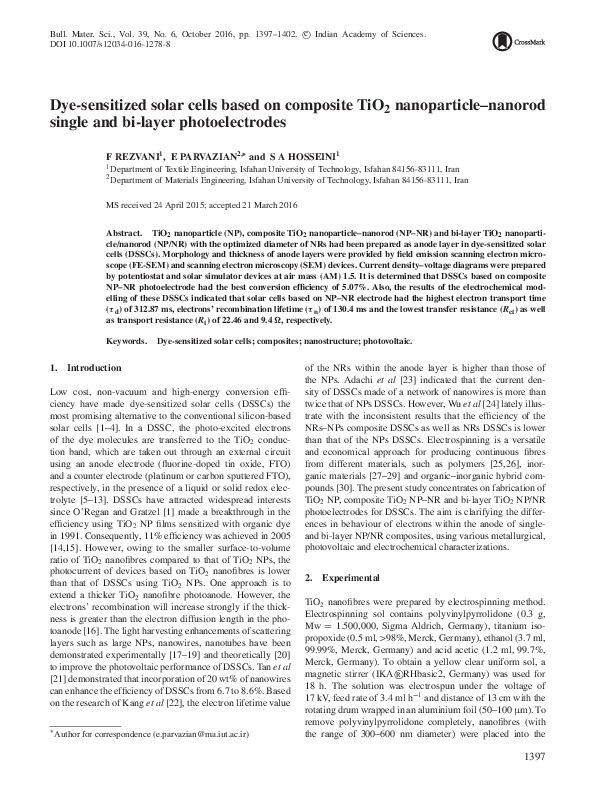 (PDF) Dye-sensitized solar cells based on composite TiO2 nanoparticle–nanorod single and bi ...