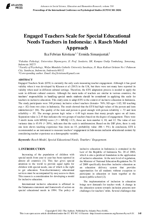 (PDF) Engaged Teachers Scale for Special Educational Needs Teachers in ...