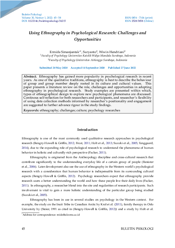 (PDF) Using Ethnography in Psychological Research: Challenges and ...