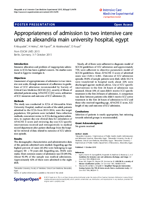 (PDF) Appropriateness of Admission to Two Intensive Care Units at ...