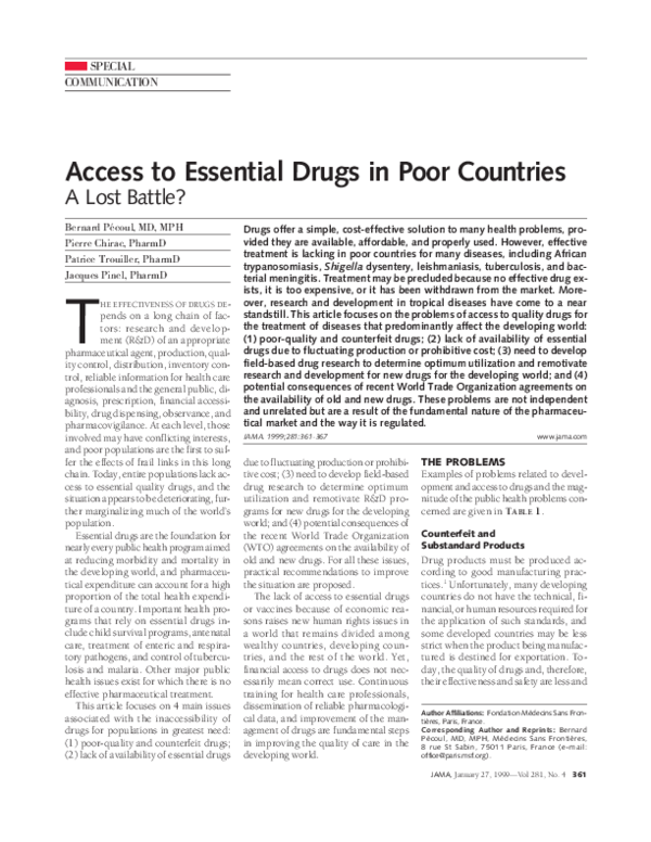 (PDF) Access to Essential Drugs in Poor Countries