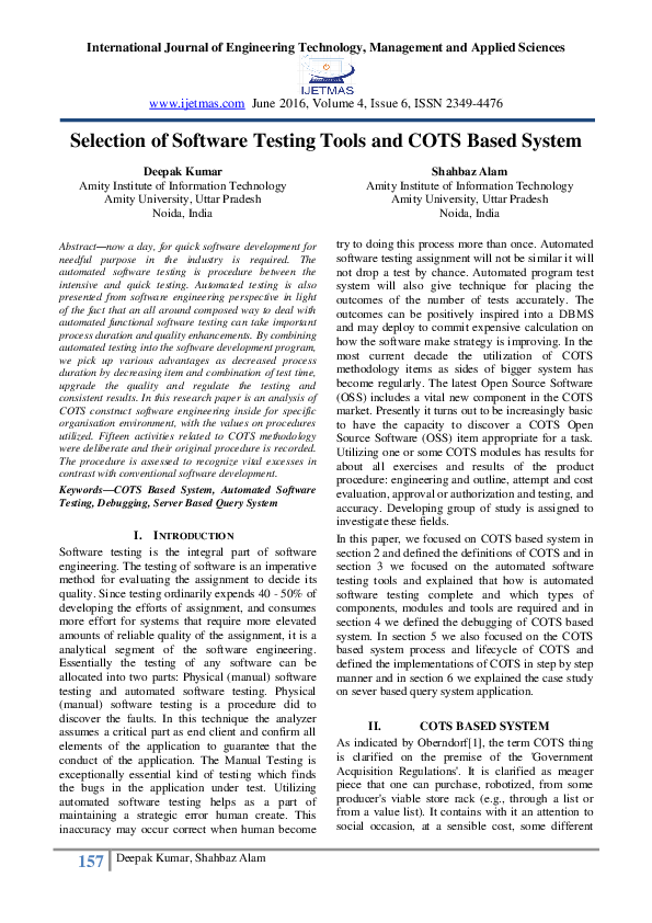 (PDF) Evaluating Testing Tools for COTS Systems
