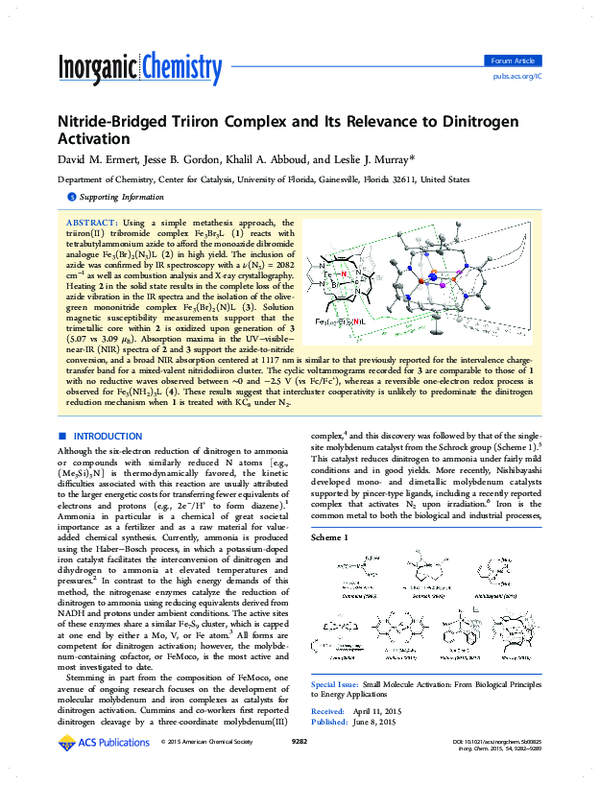 (PDF) Nitride-Bridged Triiron Complex and Its Relevance to Dinitrogen Activation