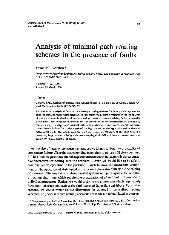 (PDF) Analysis of minimal path routing schemes in the presence of faults | Jesse Leigh Gordon ...