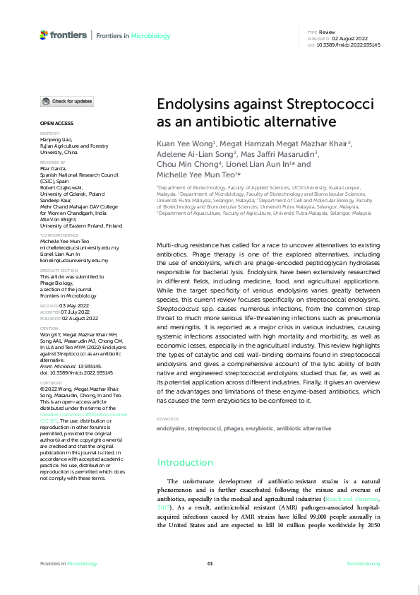 (PDF) Endolysins against Streptococci as an antibiotic alternative