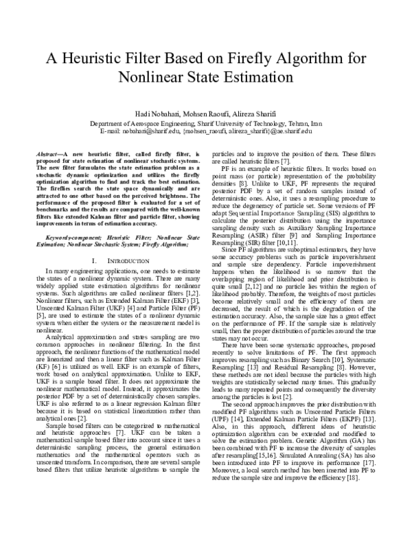 (PDF) A heuristic filter based on Firefly Algorithm for nonlinear state ...