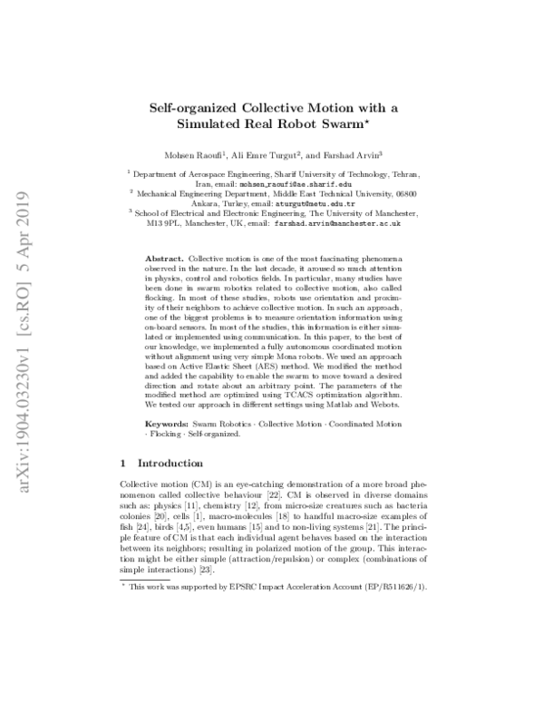 (PDF) Self-organized Collective Motion with a Simulated Real Robot Swarm