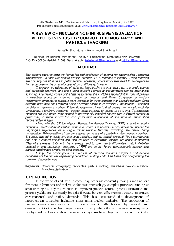 (PDF) A Review of Nuclear Non-Intrusive Visualization Methods in Industry: Computed Tomography ...