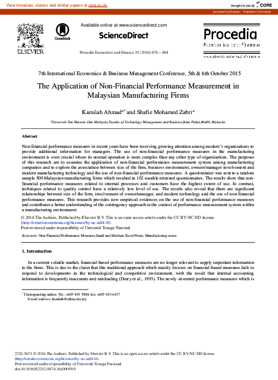 (PDF) The Application of Non-Financial Performance Measurement in ...
