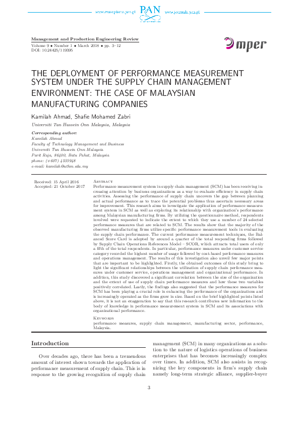 Pdf The Deployment Of Performance Measurement System Under The Supply