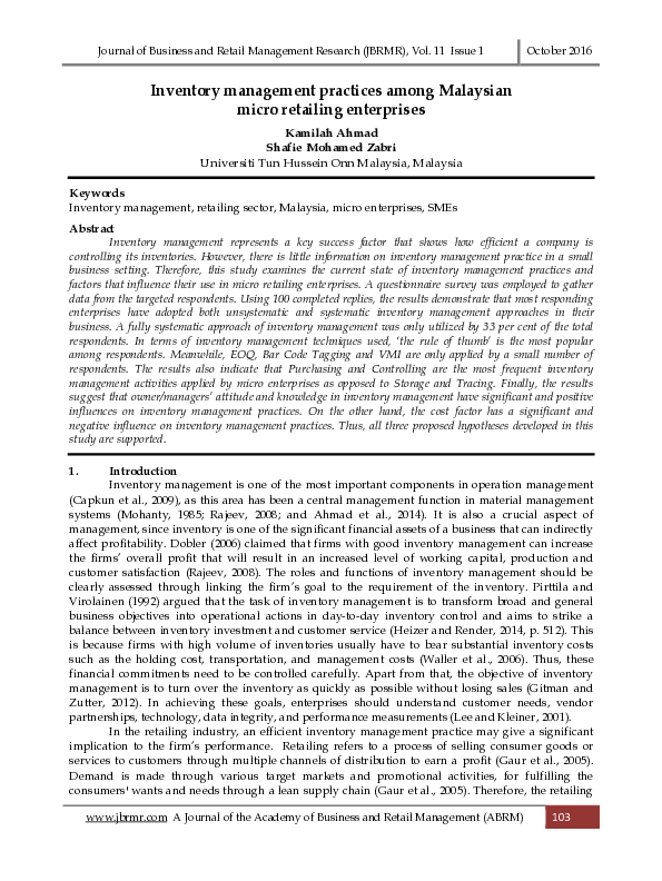 (PDF) Inventory management practices among Malaysian micro retailing ...