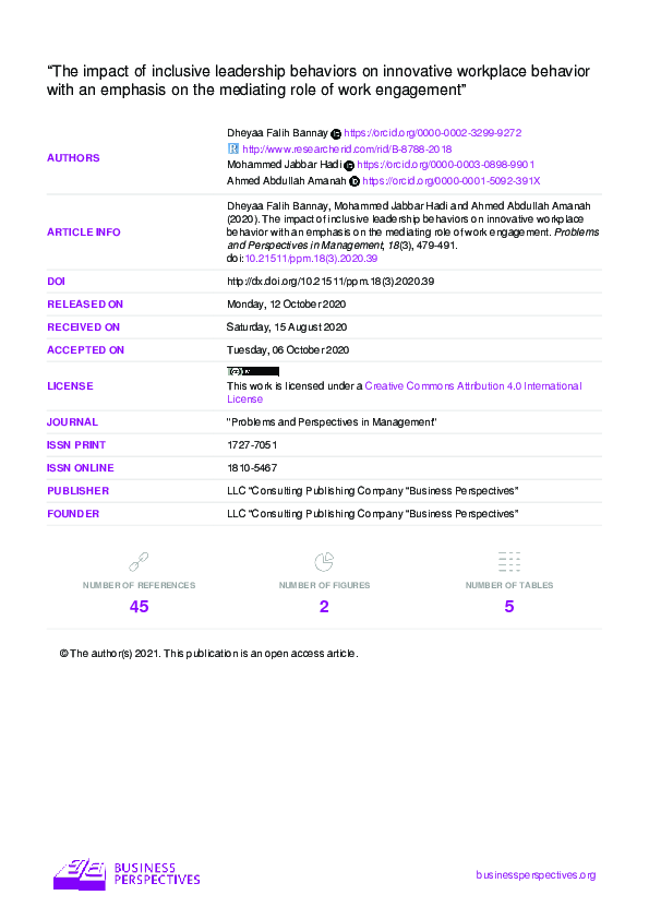 (PDF) The impact of inclusive leadership behaviors on innovative ...