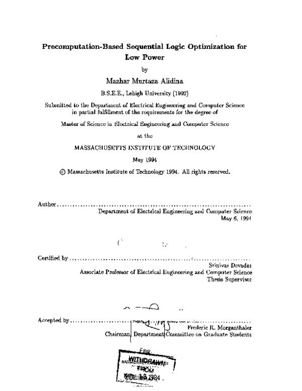Pdf Precomputation Based Sequential Logic Optimization For Low Power
