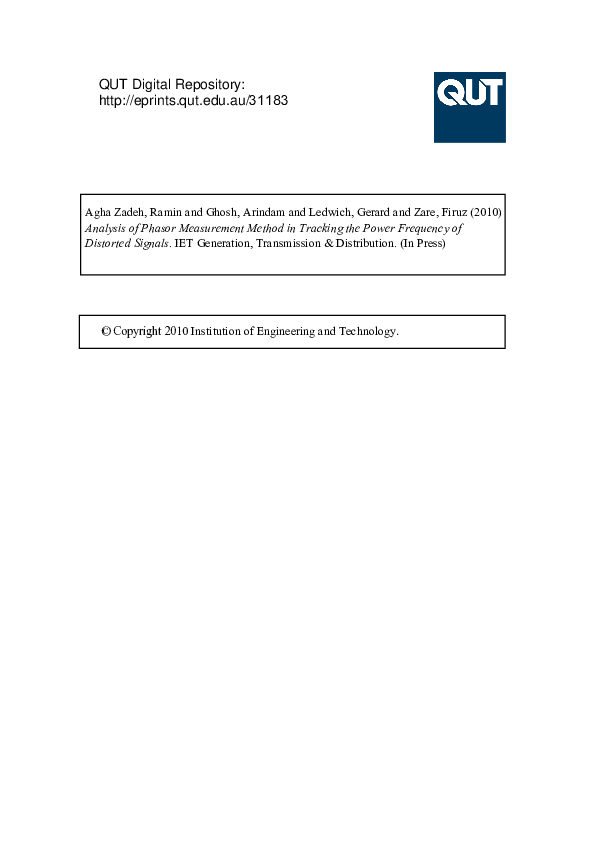 Pdf Analysis Of Phasor Measurement Method In Tracking The Power Frequency Of Distorted Signals