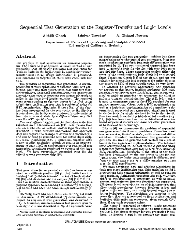 Pdf Sequential Test Generation At The Register Transfer And Logic Levels