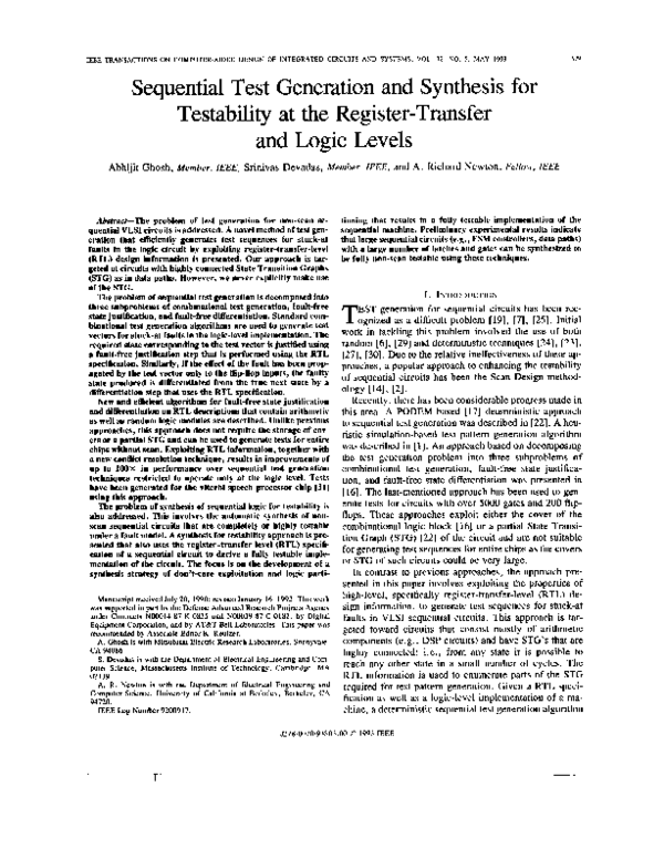 (PDF) Sequential test generation and synthesis for testability at the ...
