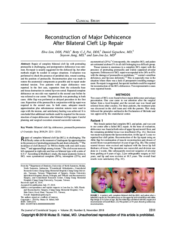 (PDF) Reconstruction of Major Dehiscence After Bilateral Cleft Lip Repair