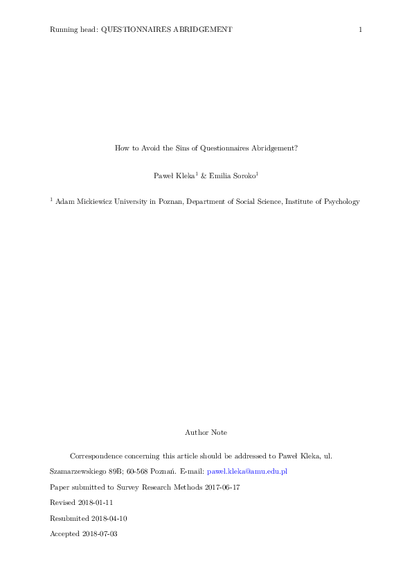 (PDF) How to Avoid the Sins of Questionnaire Abridgement - guideline