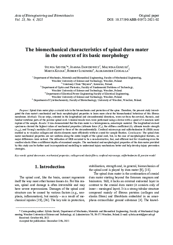 (PDF) The biomechanical characteristics of spinal dura mater in the ...