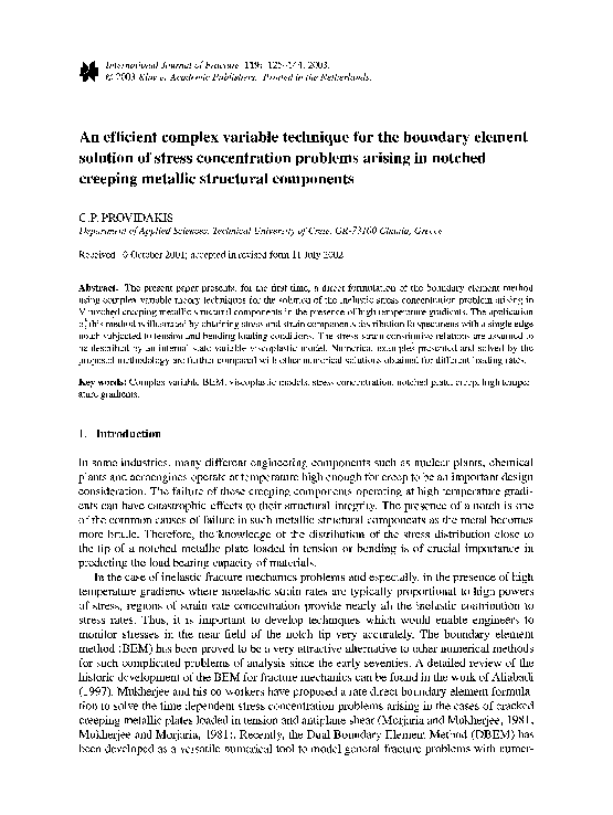(PDF) An efficient complex variable technique for the boundary element solution of stress ...