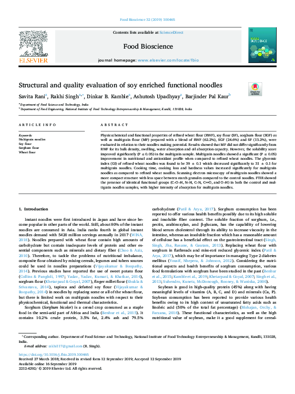 (PDF) Structural and quality evaluation of soy enriched functional noodles
