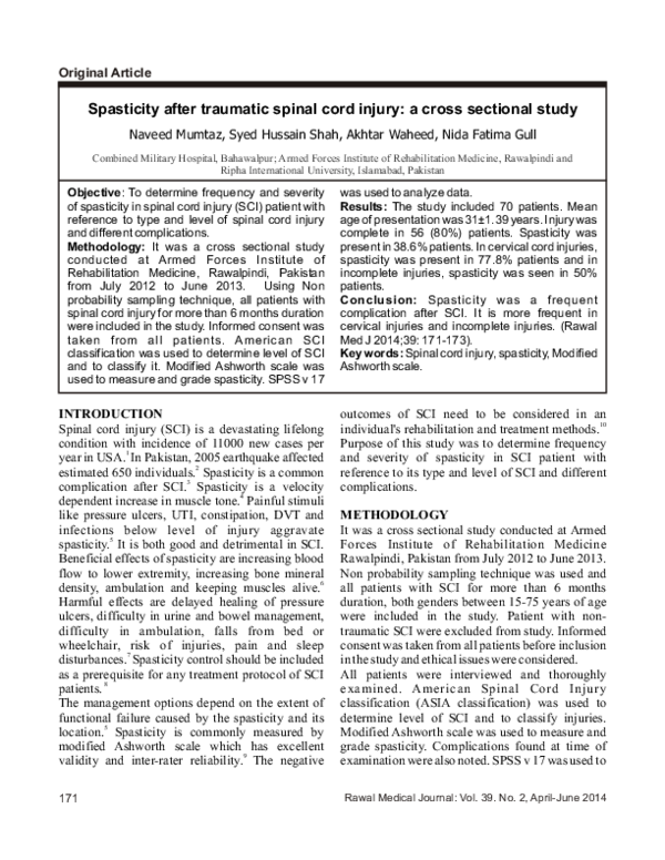 (PDF) Spasticity after traumatic spinal cord injury: a cross sectional study