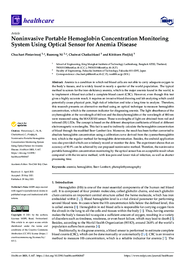 (PDF) Noninvasive Portable Hemoglobin Concentration Monitoring System ...