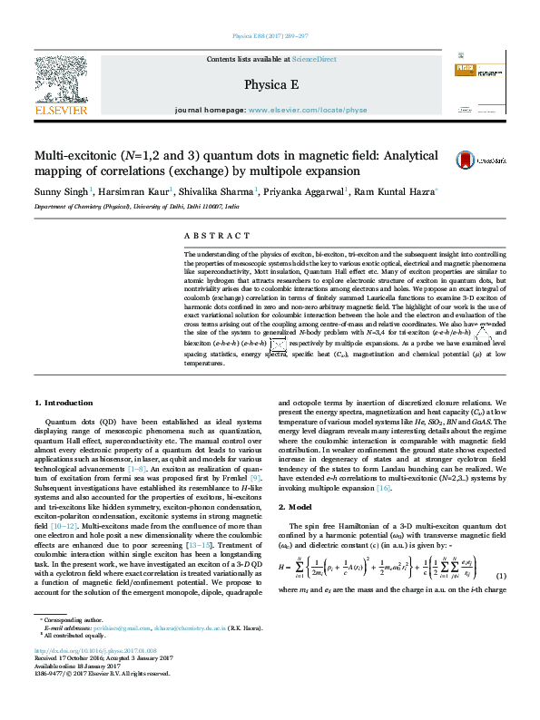 (PDF) Multi-excitonic ( N =1,2 and 3) quantum dots in magnetic field: Analytical mapping of ...