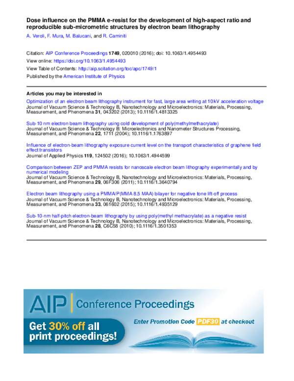 (PDF) Dose influence on the PMMA e-resist for the development of high ...