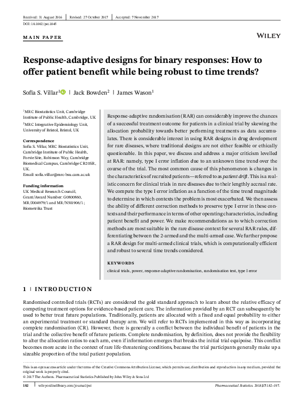 (PDF) Response-adaptive designs for binary responses: How to offer ...