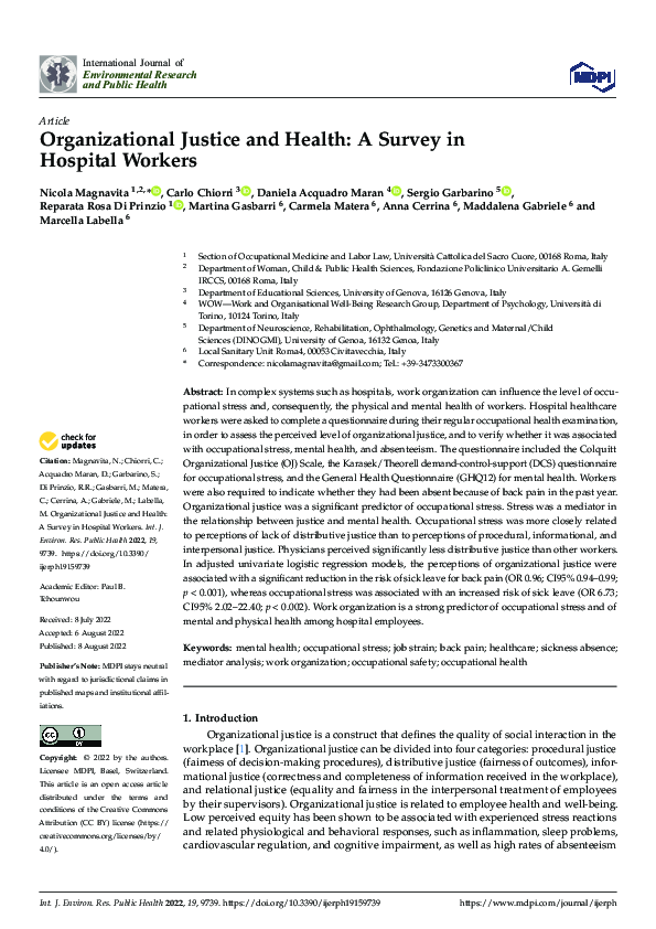 (PDF) Organizational Justice and Health: A Survey in Hospital Workers