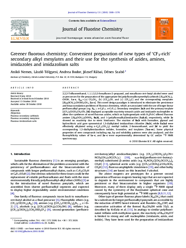 (PDF) Greener fluorous chemistry: Convenient preparation of new types ...