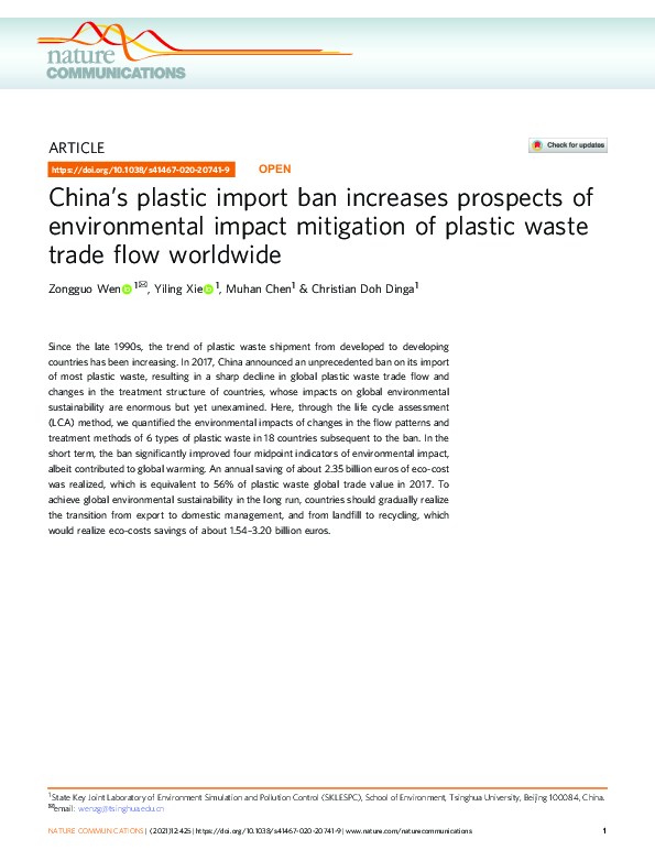 (PDF) China’s plastic import ban increases prospects of environmental ...